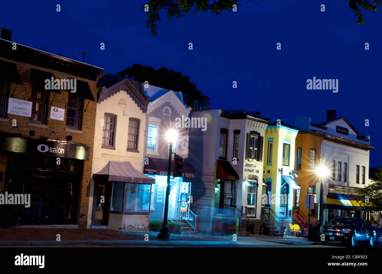 Washington DC Georgetown at night at Wisconsin Street and M Street with ...