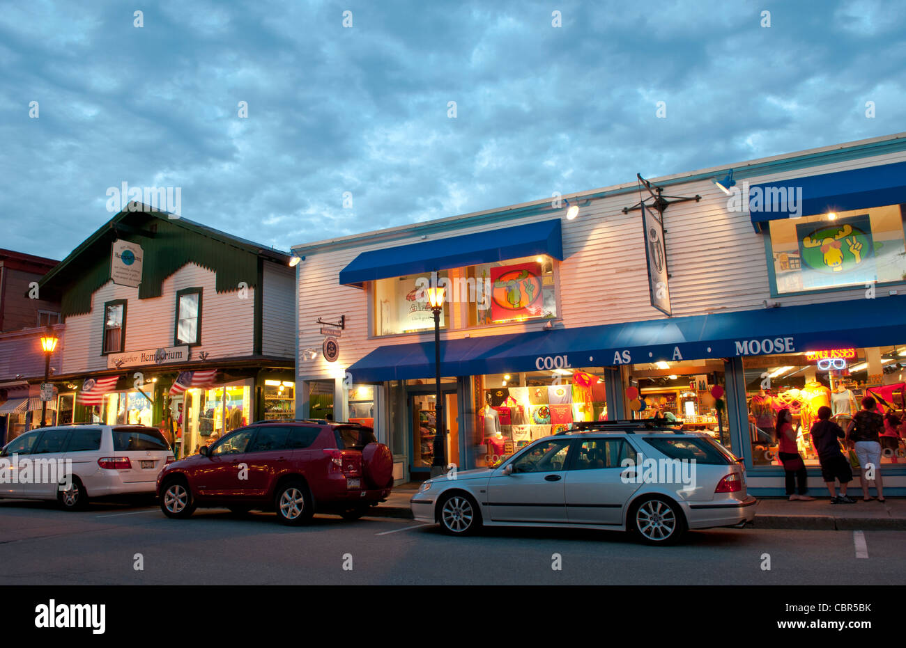 Main Street scenes with great sky in Bar Harbor Maine at night exposure ...
