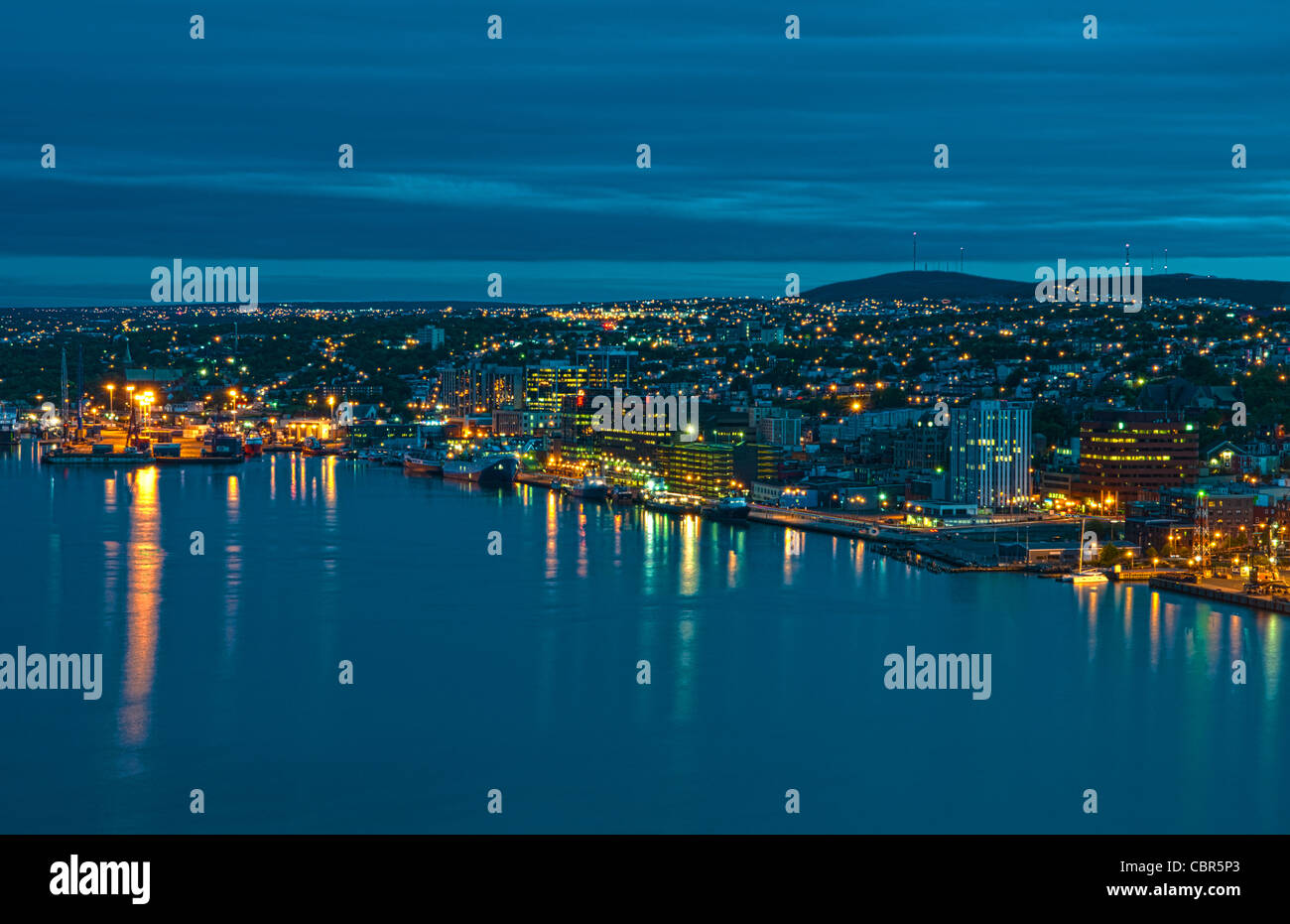 Newfoundland Canada St Johns capital at famous harbor at night time ...