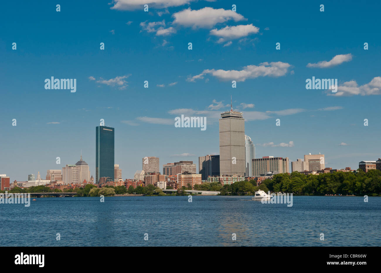 Boston MA harbor boats Charles River from Cambridge towards Boston with ...