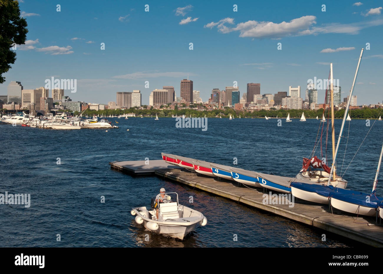 Boston MA harbor boats Charles River from Cambridge towards Boston with ...