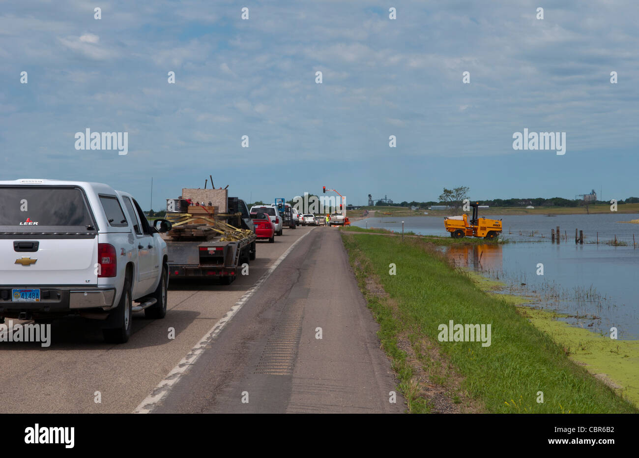 Flooded road in Midwest USA in Roscoe South Dakota traffic Stock Photo ...