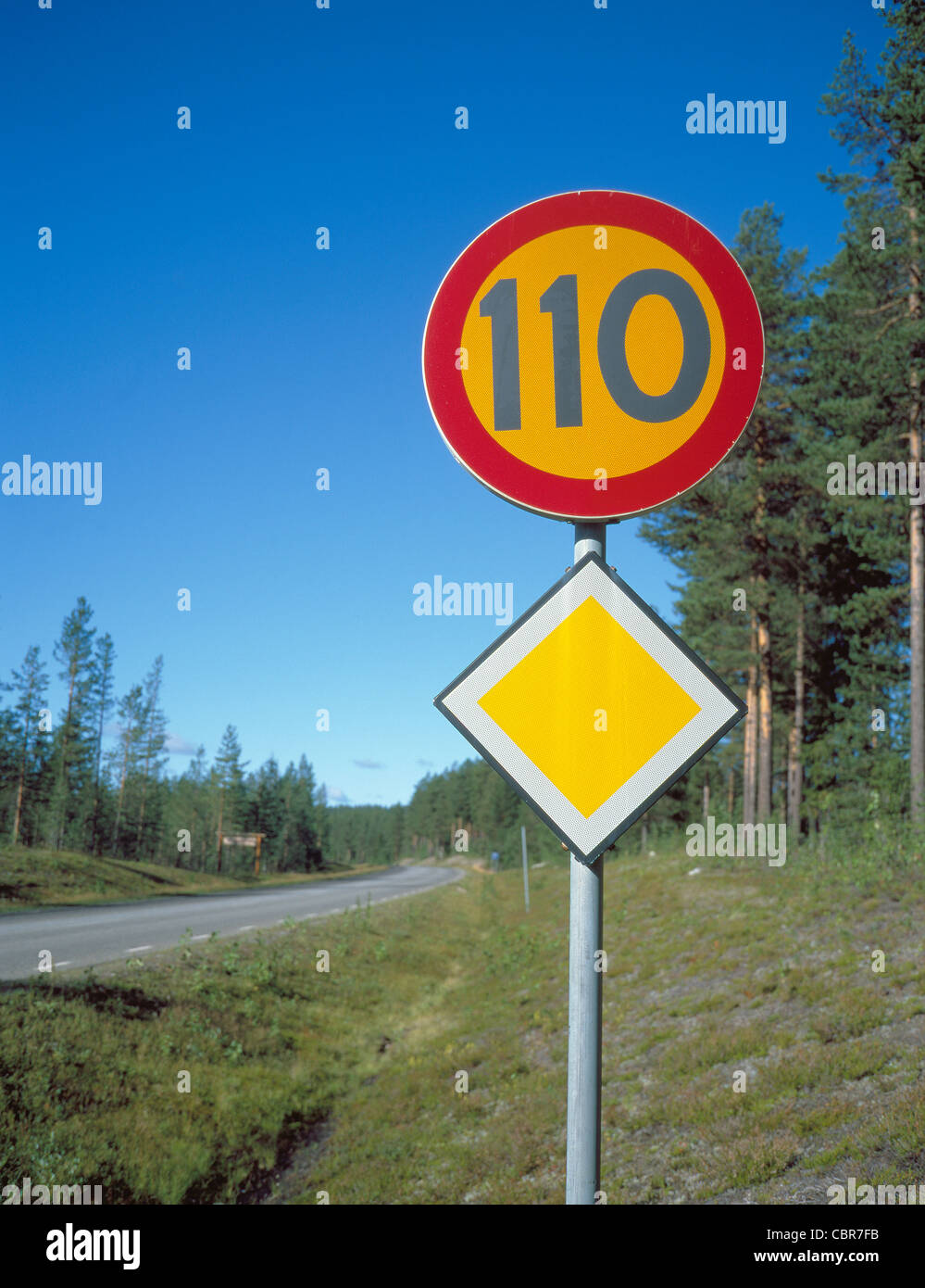 110 Km / hour speed limit sign, Sweden Stock Photo - Alamy
