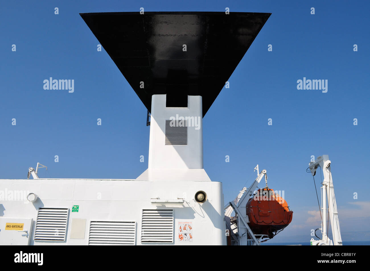 Graphic abstract shape of the funnel and lifeboat of ferry between Vis ...