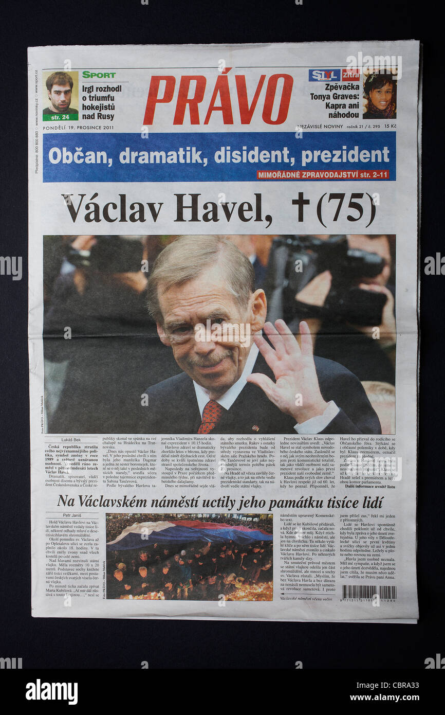 Front page of Czech daily newspaper Pravo informs about death of former ...