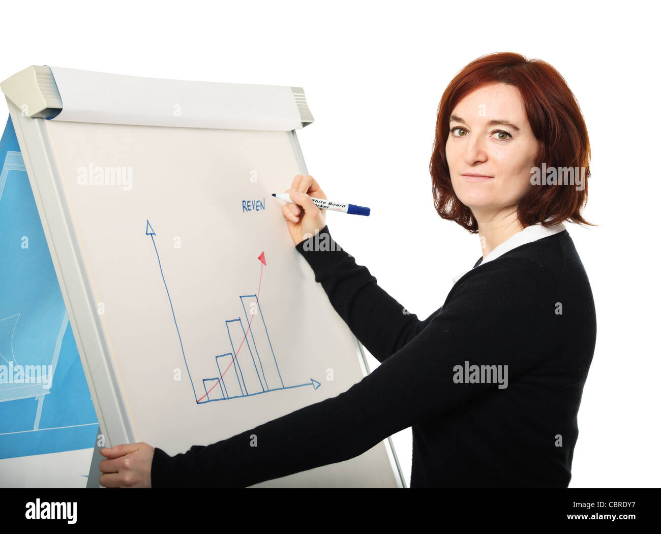 young woman at work with board and improve chart Stock Photo - Alamy