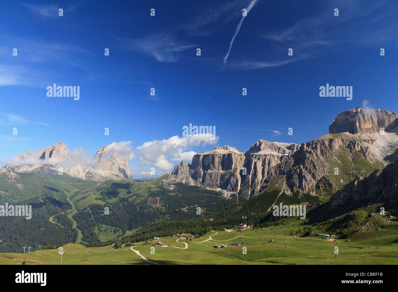 summer view of Italian Dolomites in Fassa Valley Stock Photo - Alamy