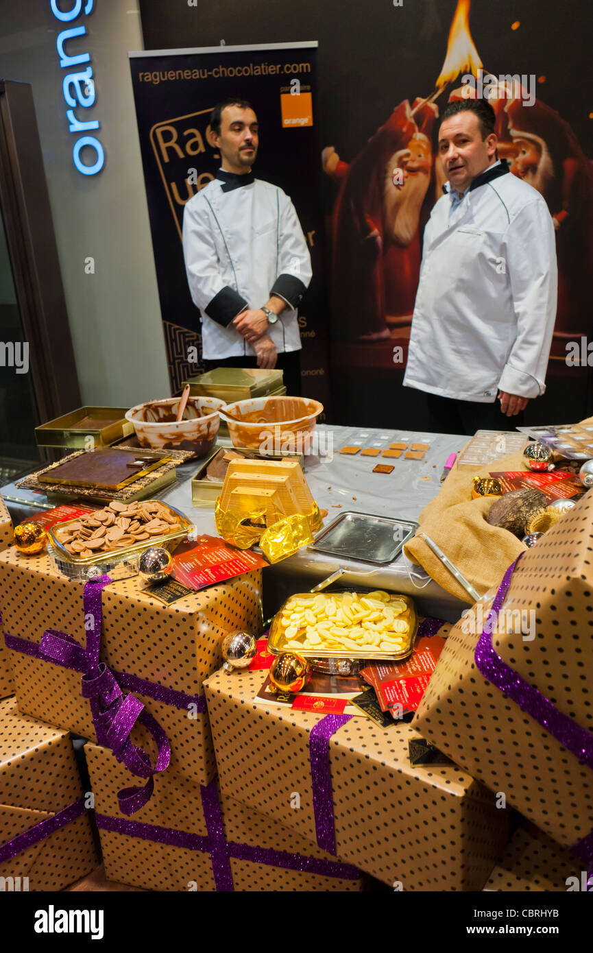French Chefs Posing inside Chocolate Store, Christmas time ...