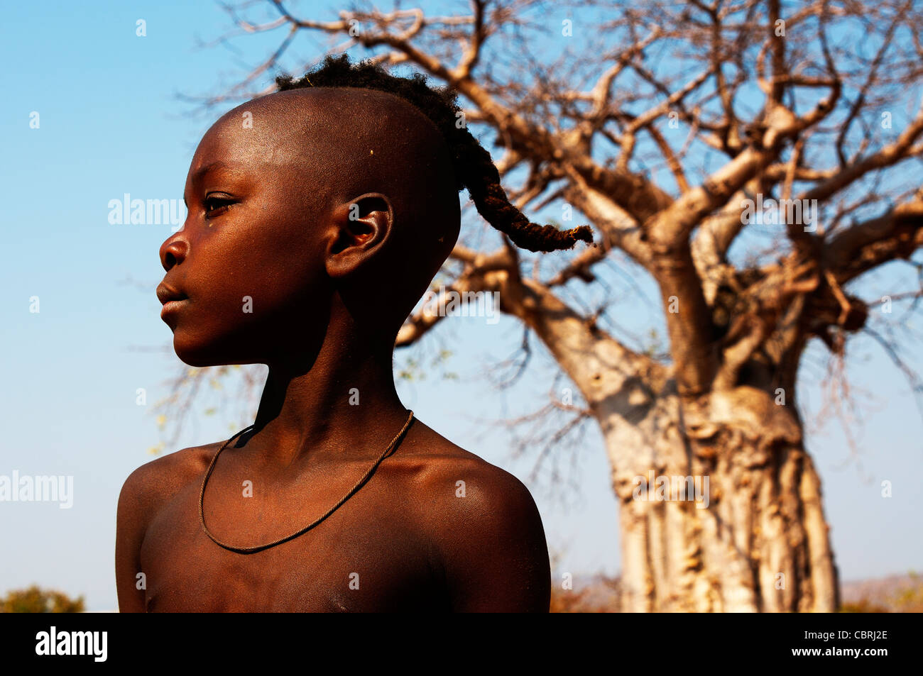 Himba boy with traditional hair style near Epupa Falls, Kaunene ...