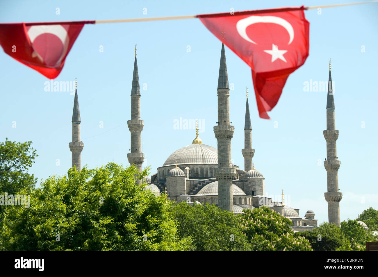 Blue Mosque Turkish flags view from M. Arkif Ersoy Sultanahment Park ...