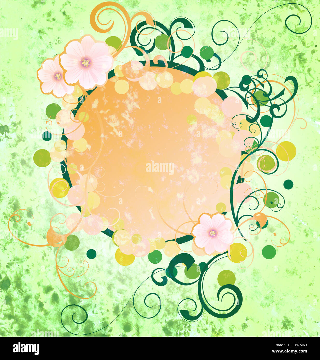 grunge green spring frame with cosmos flowers and flourishes holidays ...