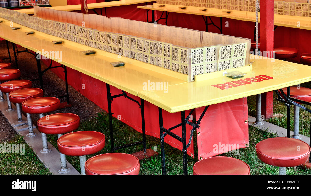 Bingo tables and stools are ready for play at the state fair in summer ...