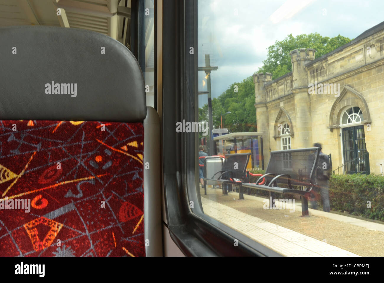 Inside-out; view of Valkenburg train station from inside the train ...