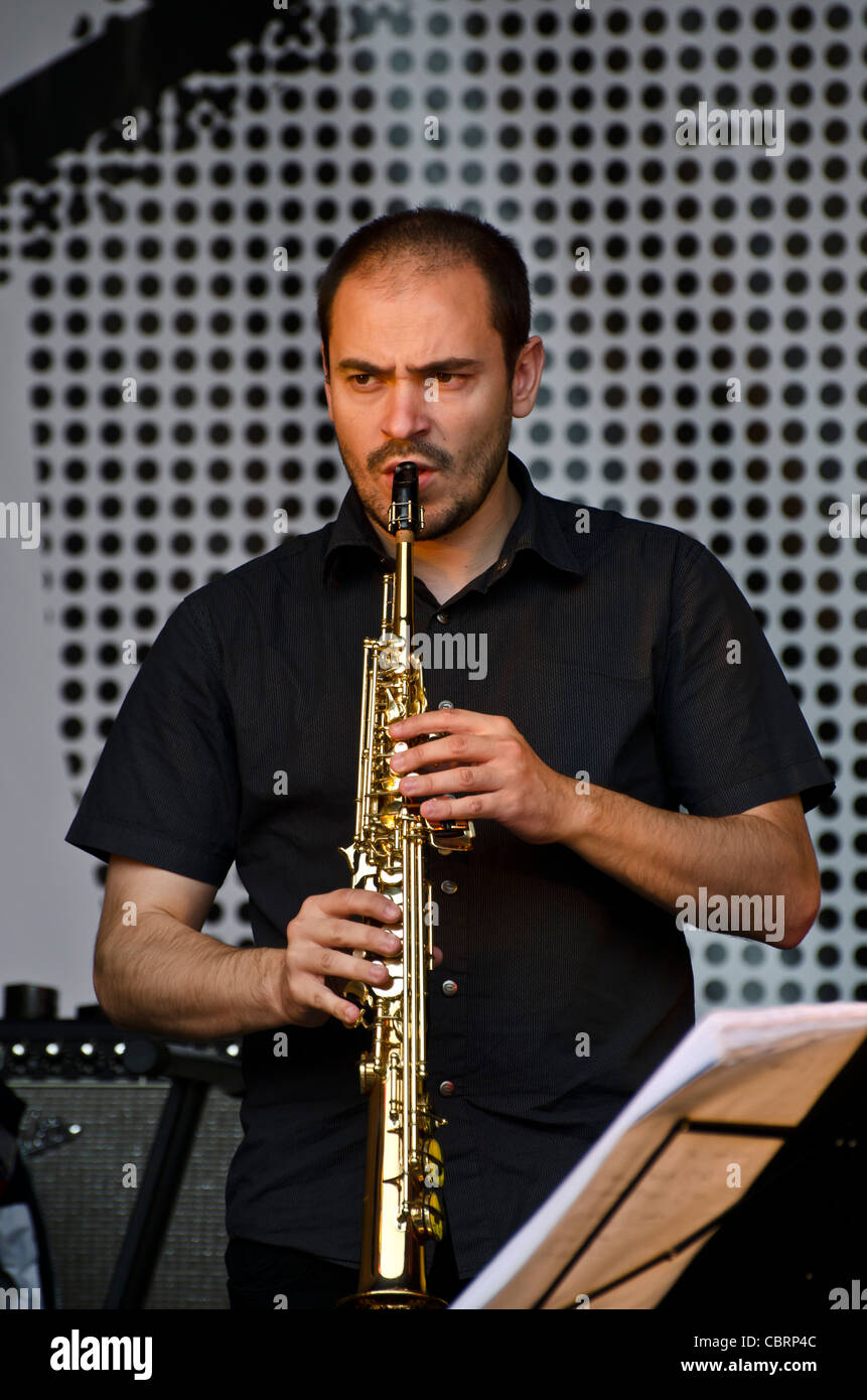 Tenor saxophone player with the Spanish band Radio Cos playing at The ...