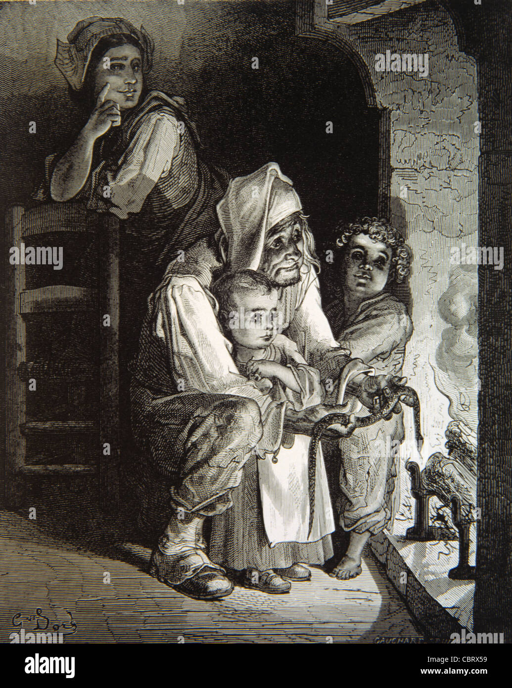 The Countryman & the Snake, Jean de la Fontaine Fable, Engraving by ...