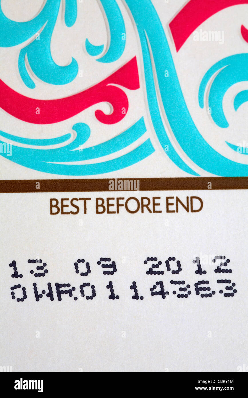 Best before end 13 09 2012 date on box of chocolates Stock Photo - Alamy
