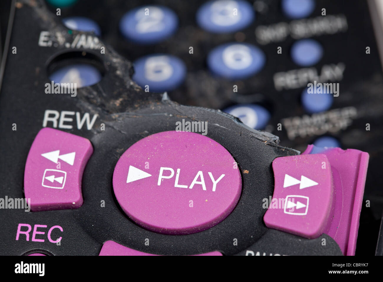 Broken remote control with focus on play button Stock Photo - Alamy
