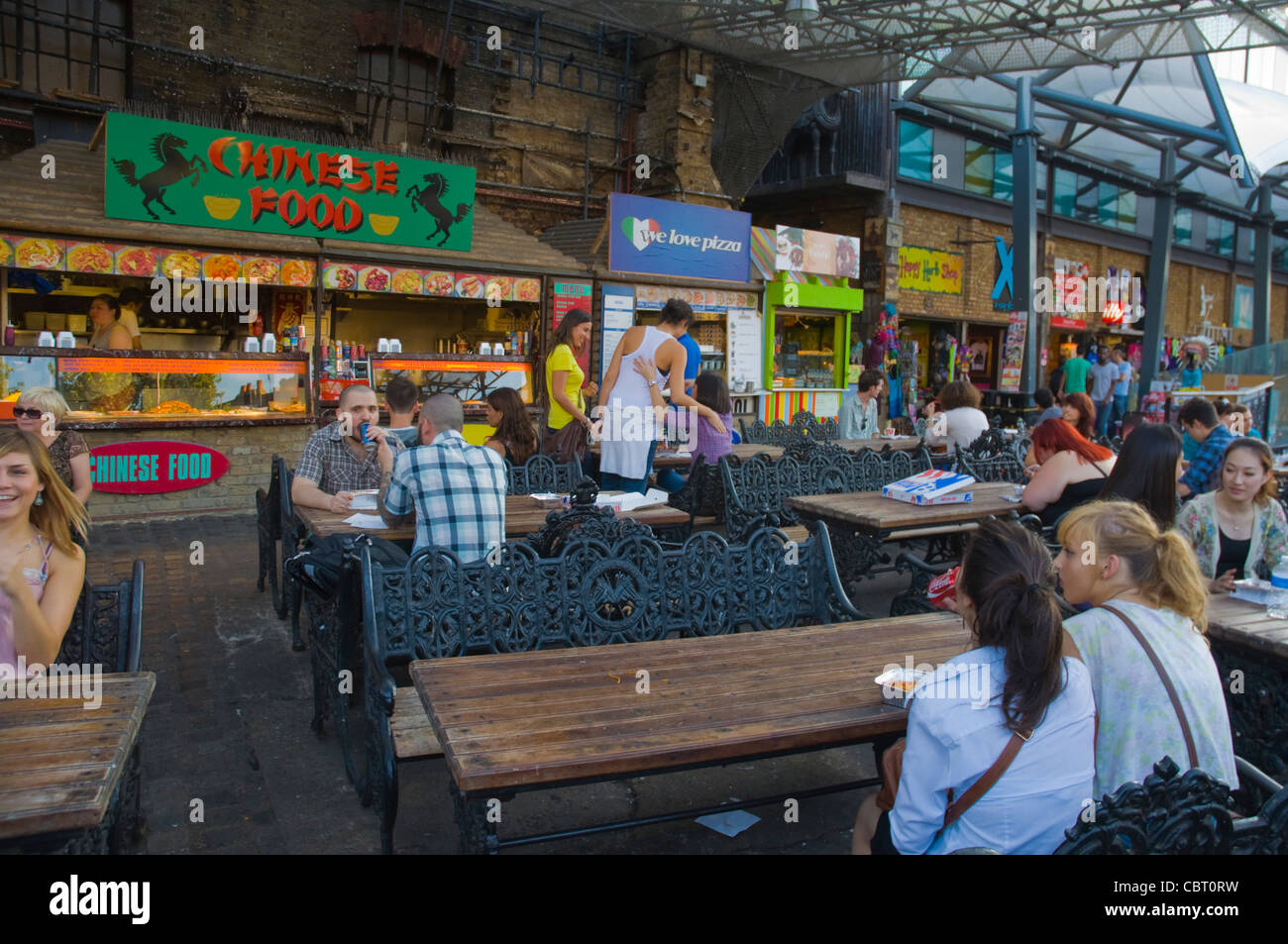 Eating area at Stables Market in Camden Town north London England UK ...