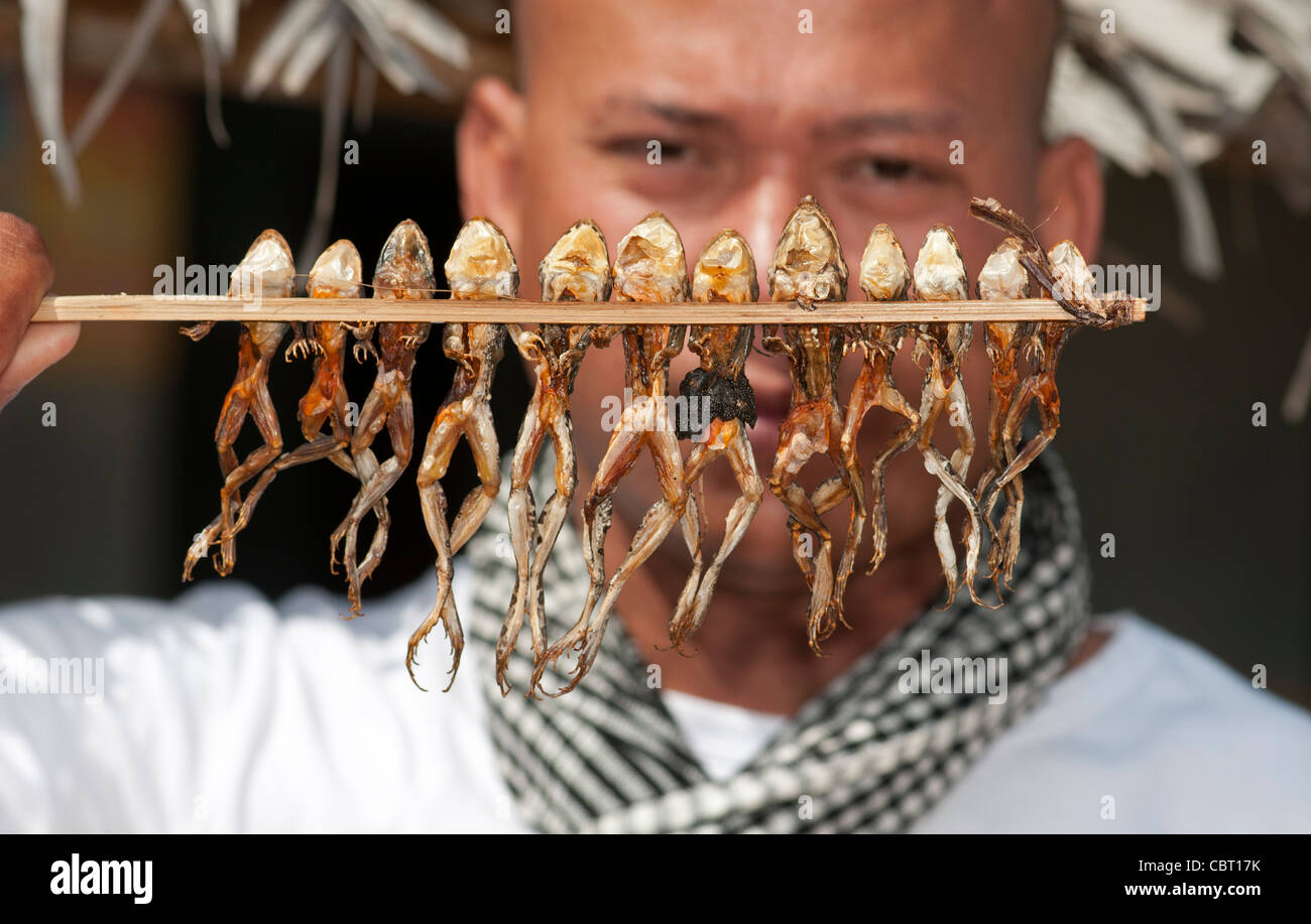 Grilled frog skewer, a popular snack for Cambodian people, Battambang ...