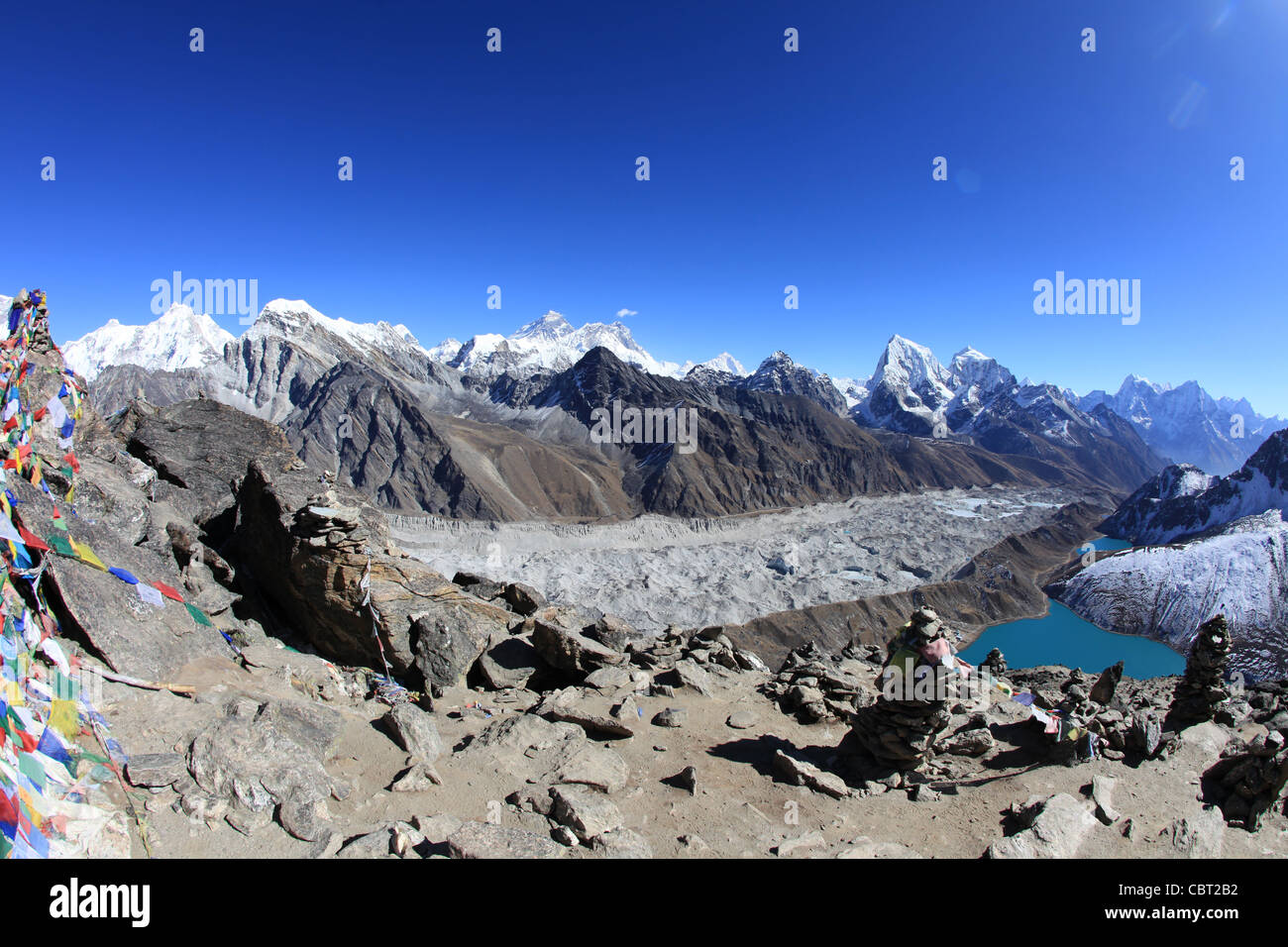 View from Summit of Gokyo-Ri of the Gokyo Village, Valley Glacier and ...