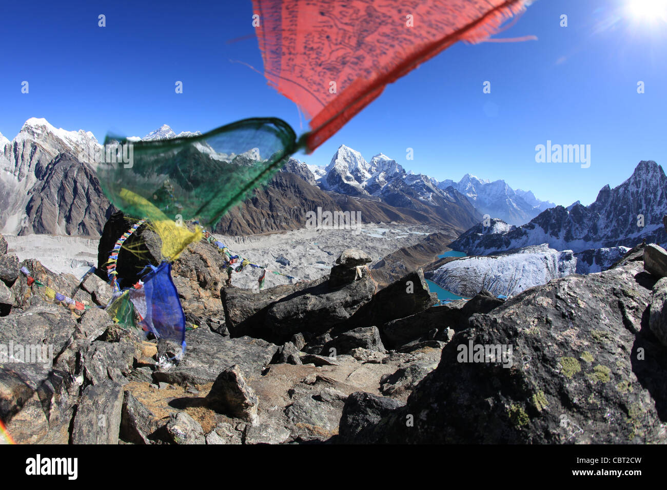 View from Summit of Gokyo-Ri of the Gokyo Village, Valley Glacier and ...