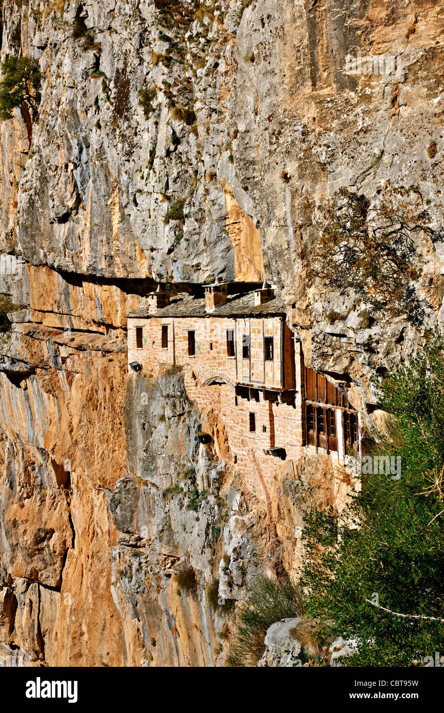 The holy monastery of Kipina, hanging from a cliff in Tzoumerka ...