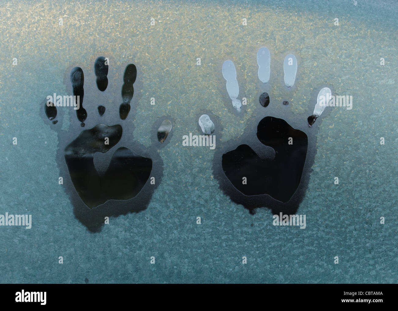 Hand prints in frost Stock Photo - Alamy