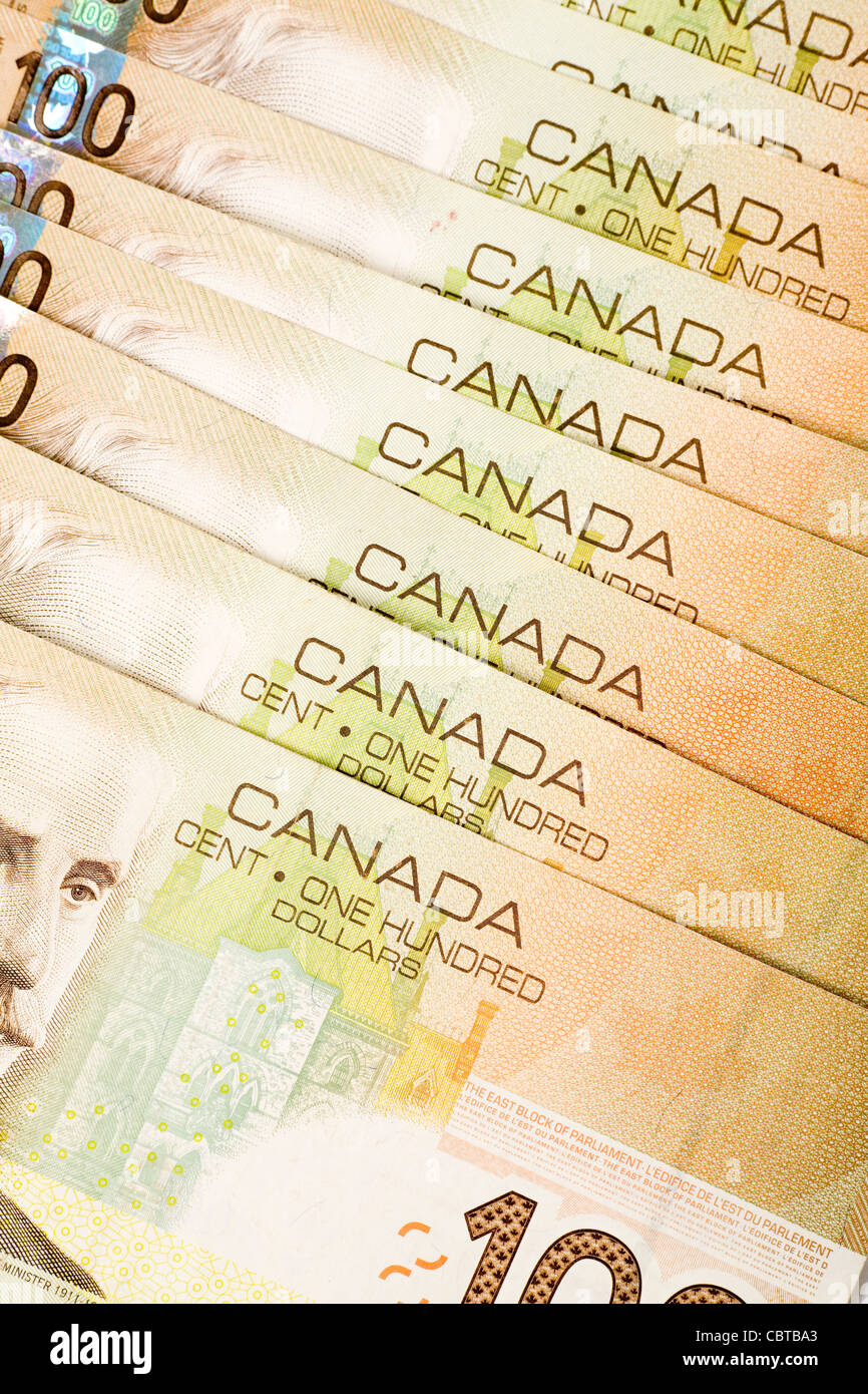 Canadian Dollars close up for background Stock Photo - Alamy