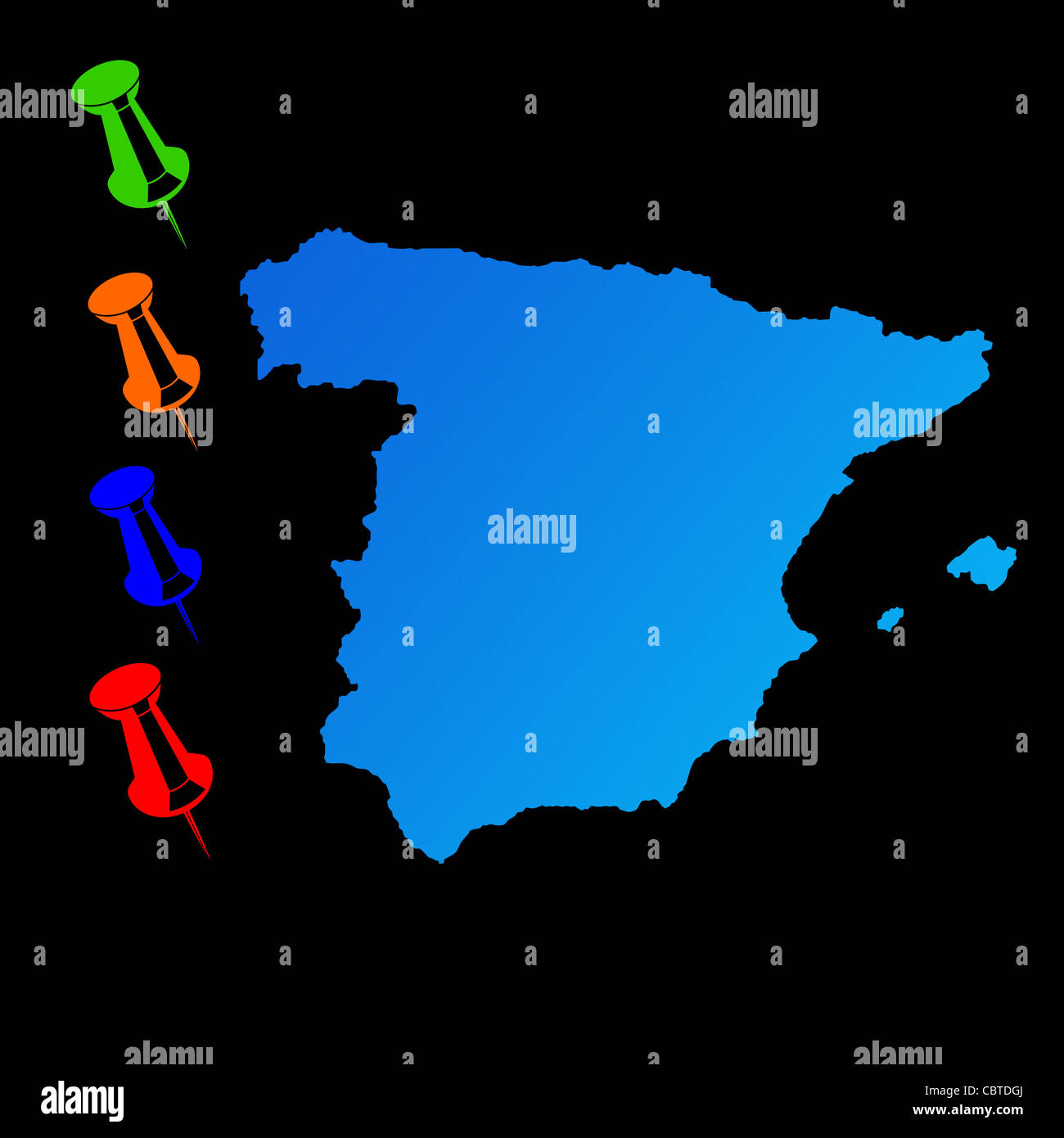 Spain travel map with push pins on black background Stock Photo - Alamy