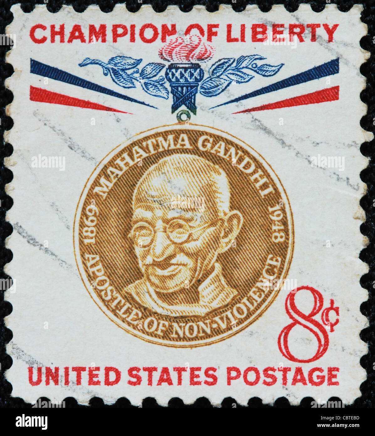 UNITED STATES - CIRCA 1960: Mahatma Gandhi's medallion portrait in a ...