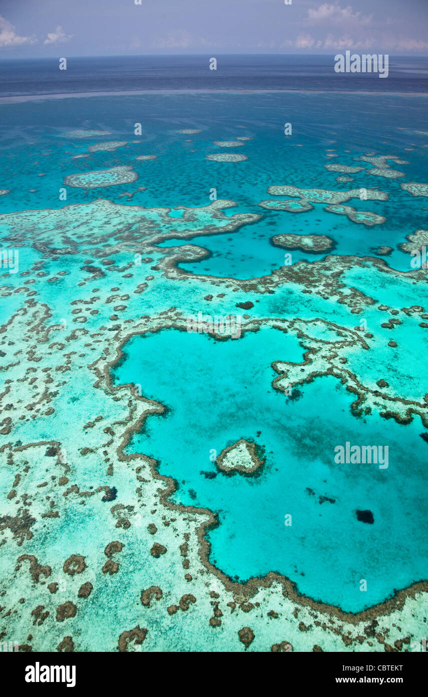 Aerial views of beautiful Heart Reef in the spectacular Great Barrier ...