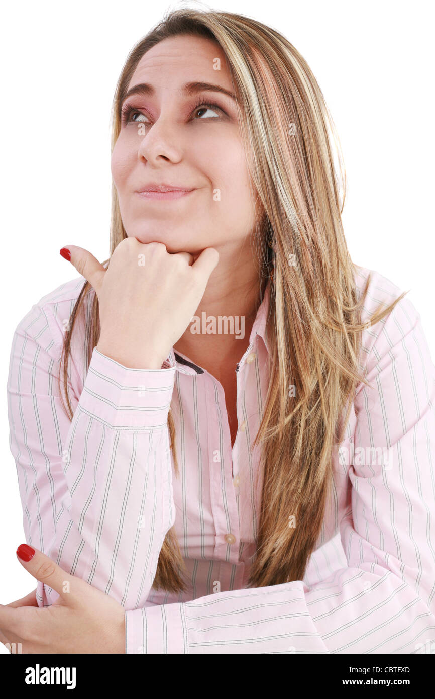 Thinking woman pondering over something Stock Photo - Alamy