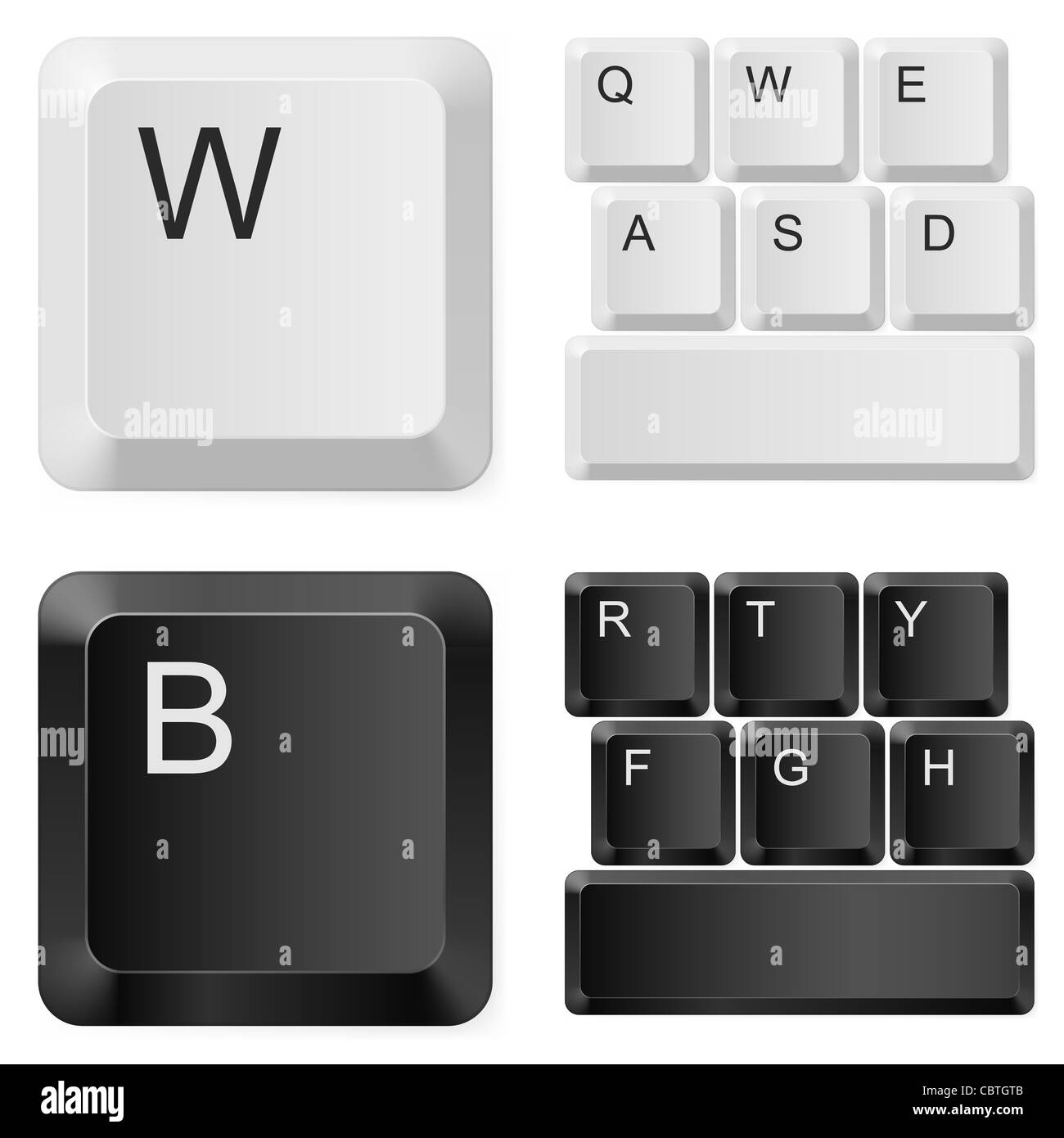 White and black computer keys. Illustration on white background Stock ...