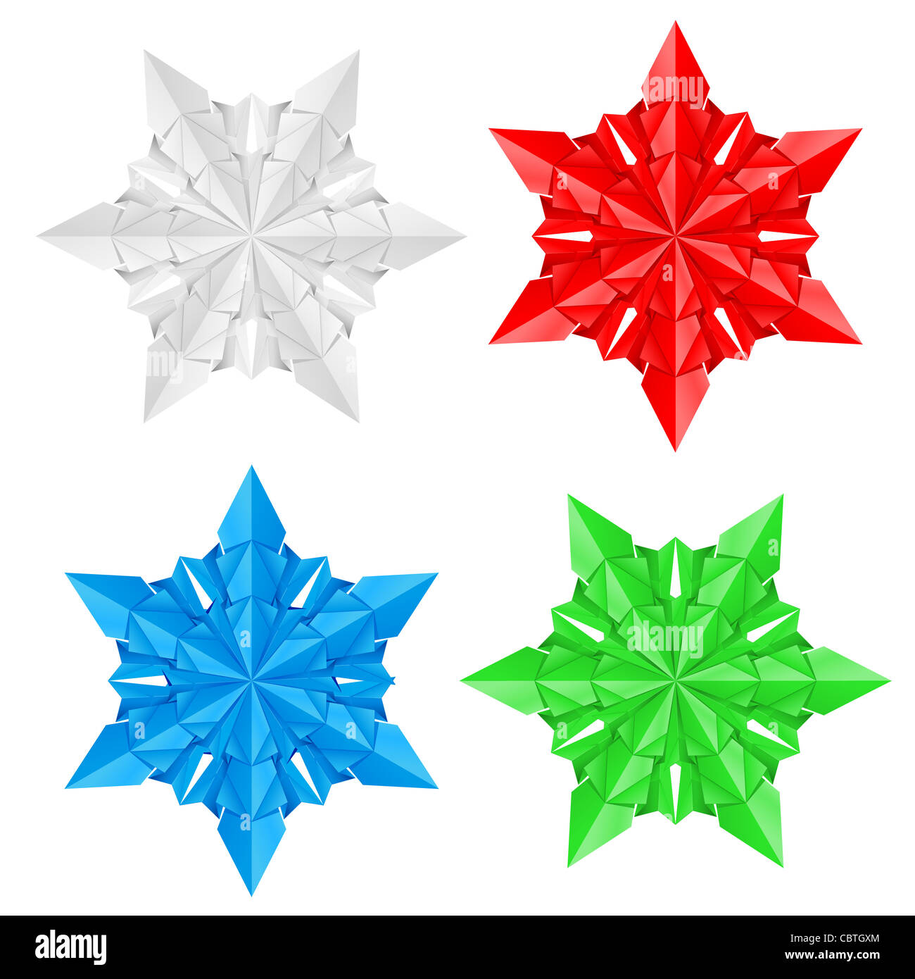 Four colorful paper snowflakes on a white background illustration ...