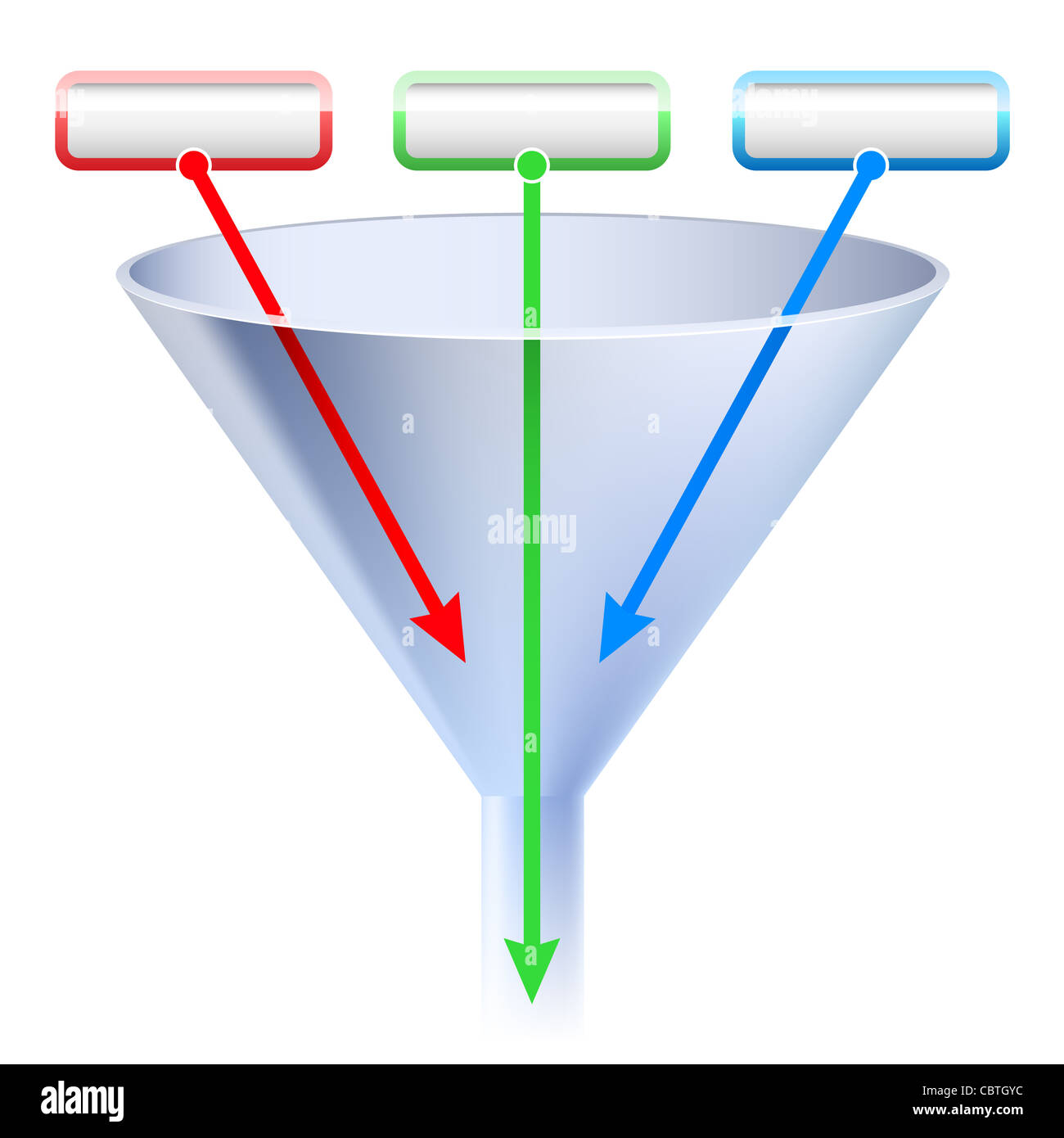An image of a three stage funnel chart. Illustration on white ...