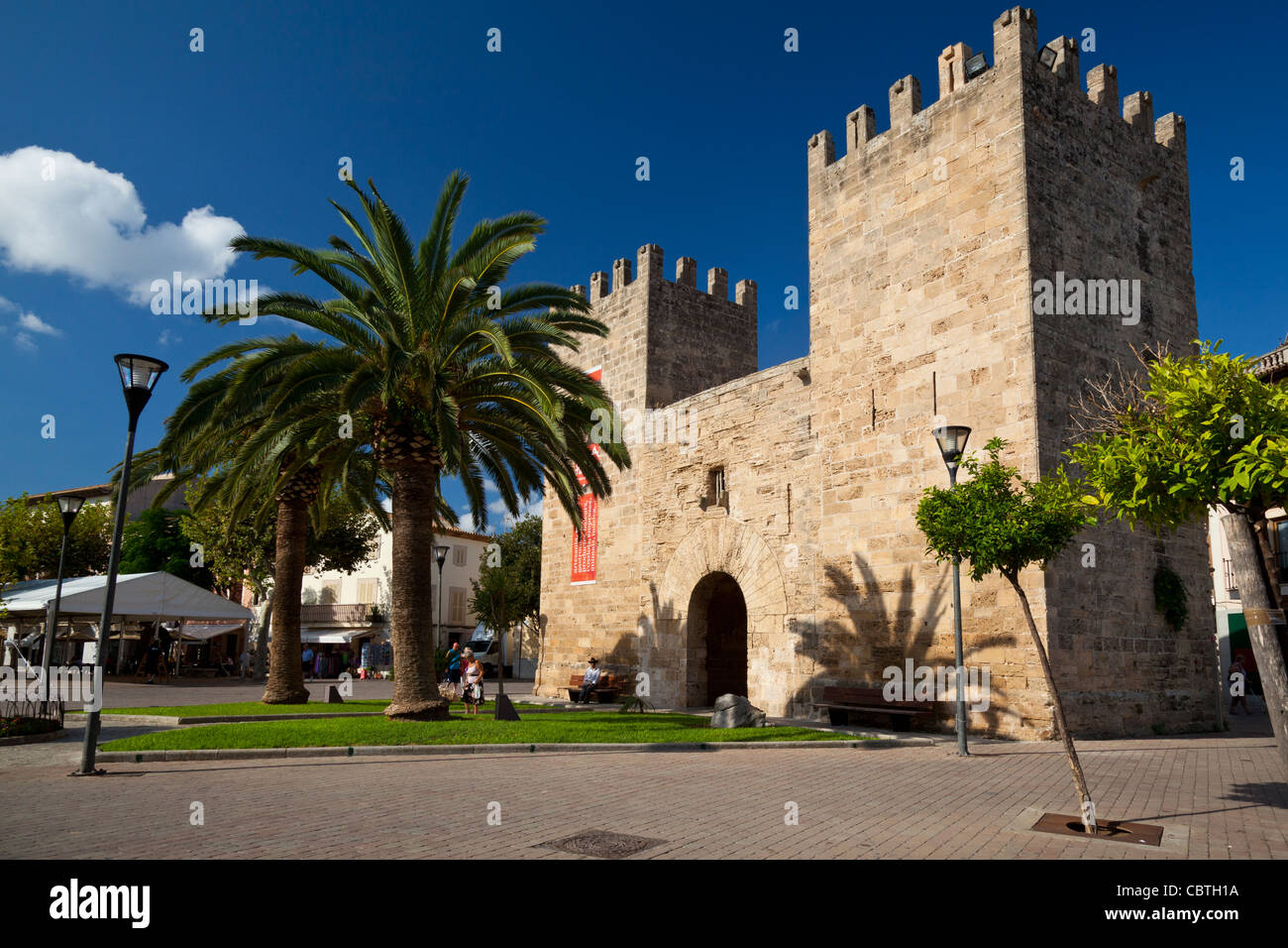 Medieval town walls of Alcudia, Mallorca, Balearic Islands, Spain Stock ...