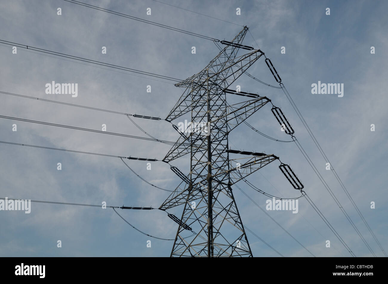 High tension - voltage power cables - over head power lines Stock Photo ...