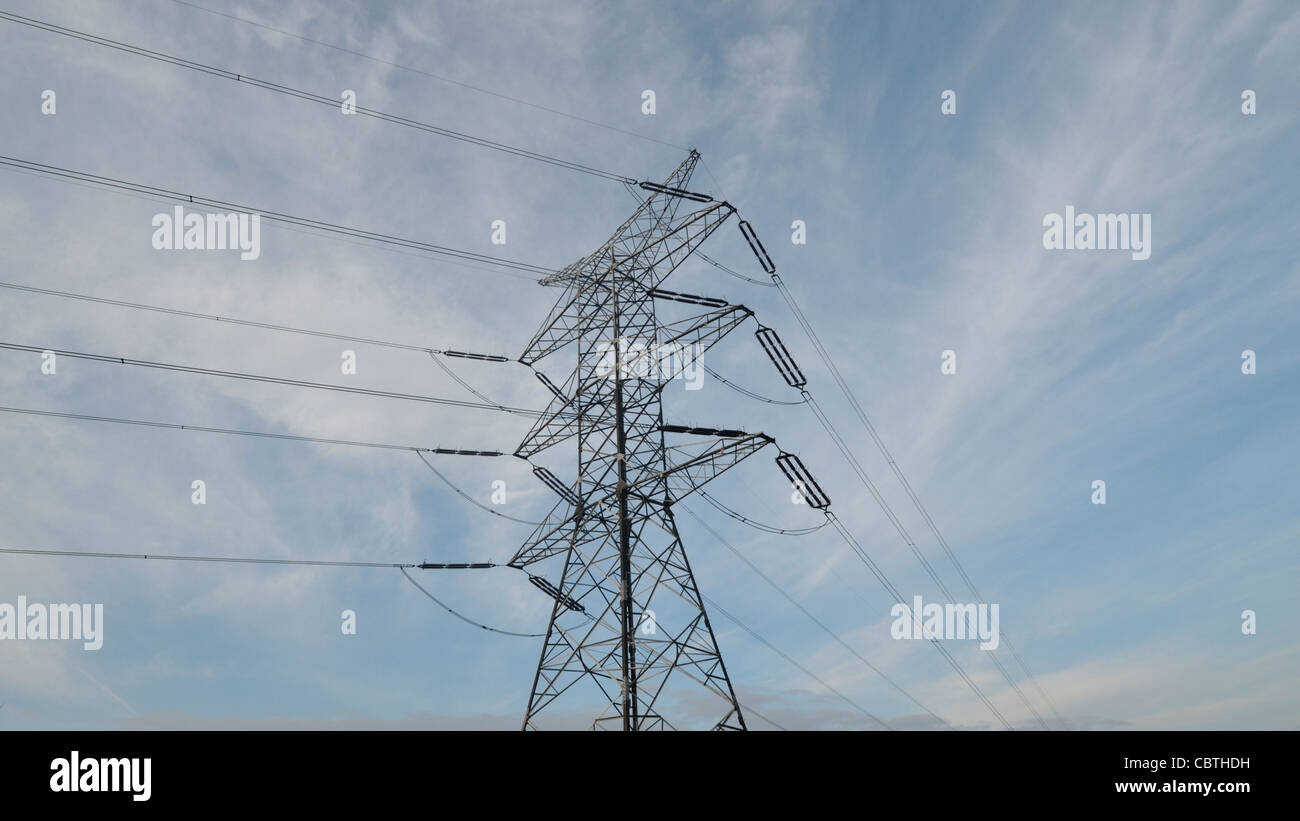 High tension - voltage power cables - over head power lines Stock Photo ...