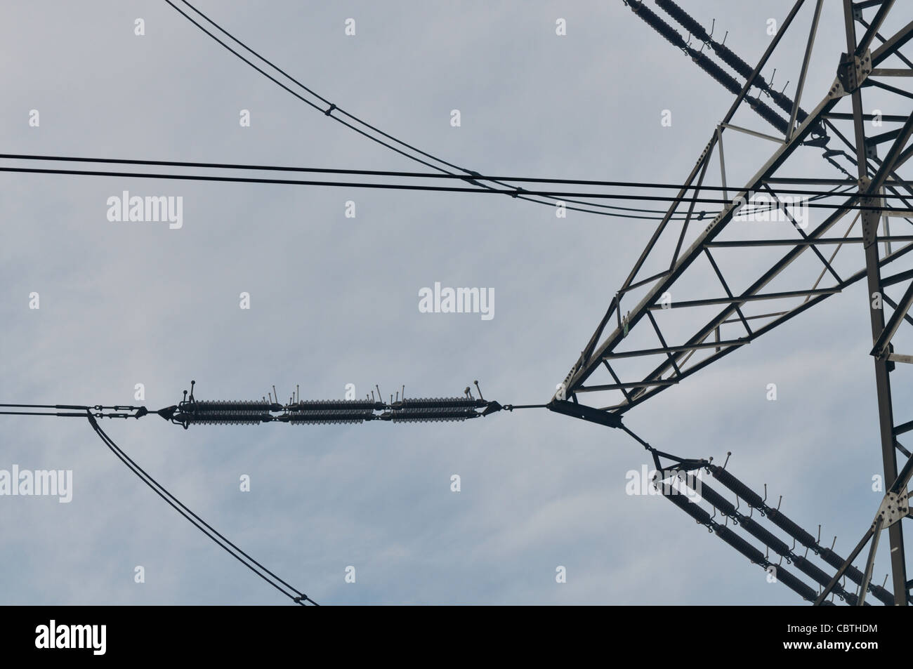 High tension - voltage power cables - over head power lines Stock Photo ...