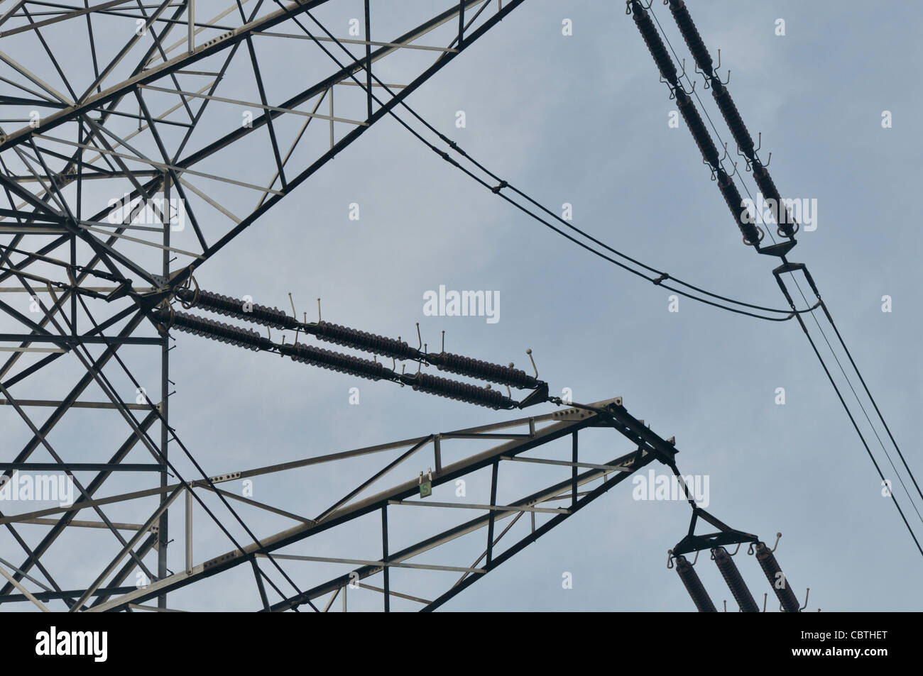 High tension - voltage power cables - over head power lines Stock Photo ...