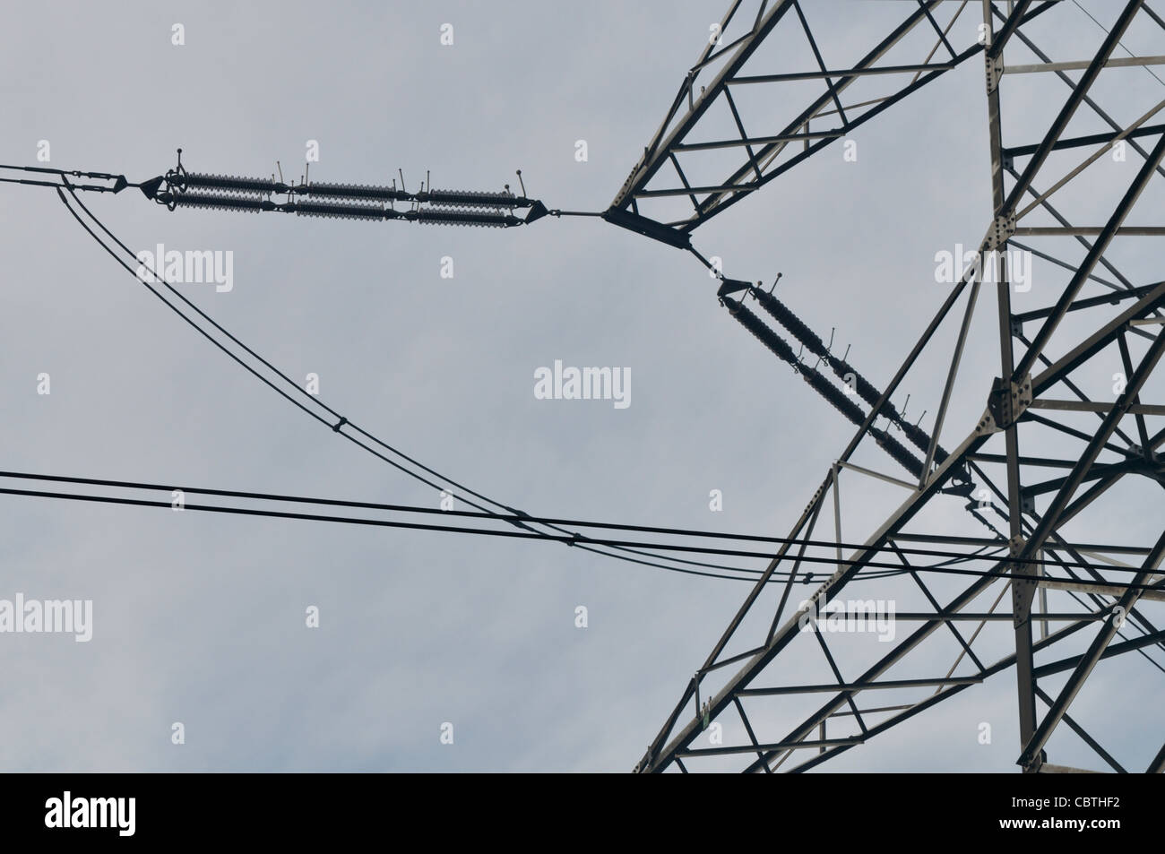 High tension - voltage power cables - over head power lines Stock Photo ...