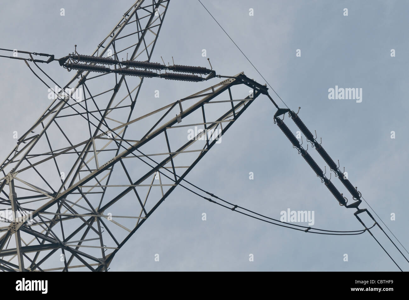 High tension - voltage power cables - over head power lines Stock Photo ...
