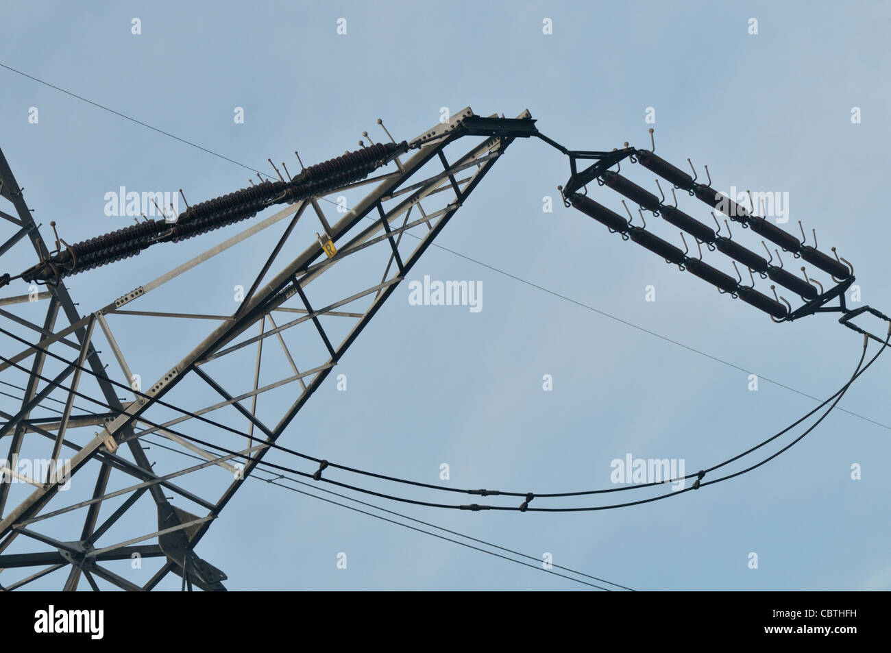 High tension - voltage power cables - over head power lines Stock Photo ...