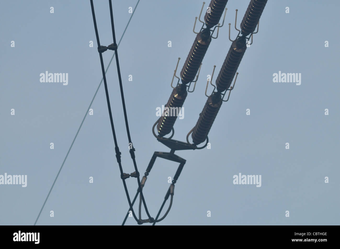 High tension - voltage power cables - over head power lines Stock Photo ...
