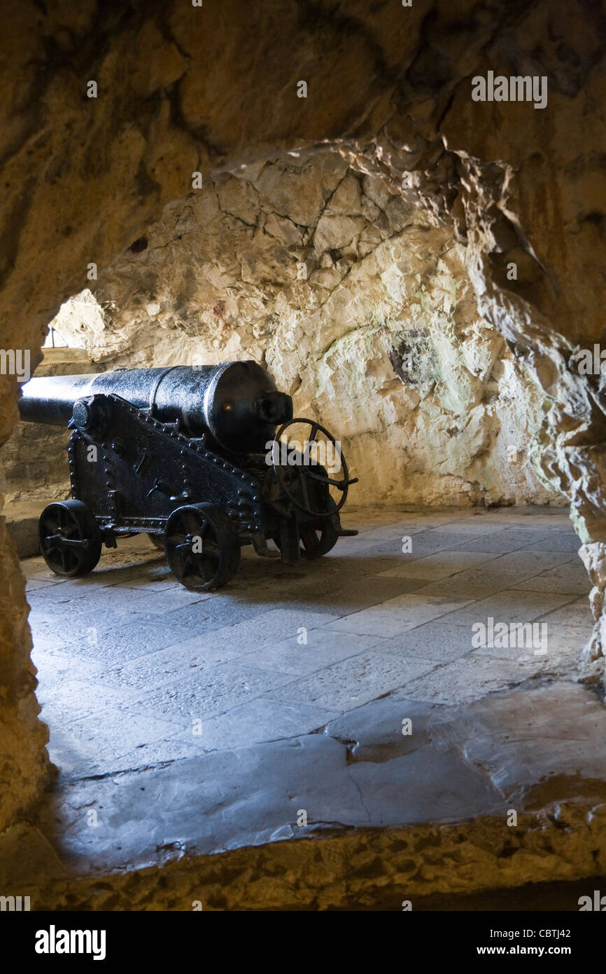 Historic British / English cannon gun emplacement inside the Galleries ...