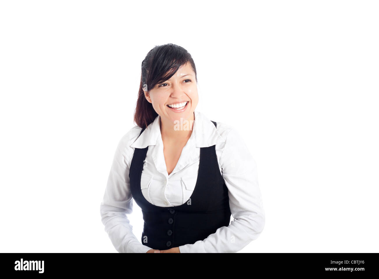 Happy young woman laughing, isolated on white background Stock Photo ...
