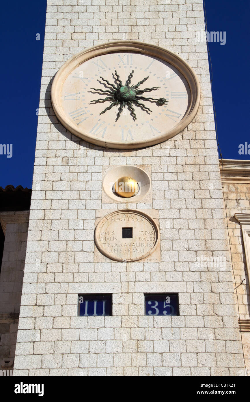 Elaborate clock on the Bell Tower, Luza Square, Dubrovnik, Dubrovnik ...