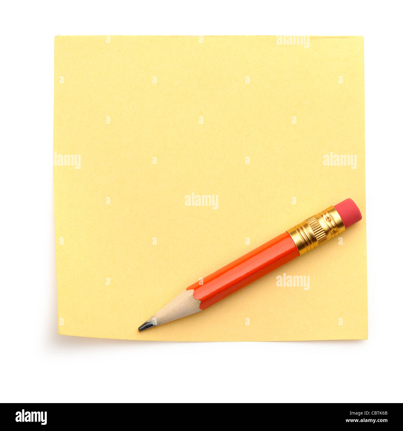 Paper note and a red pencil. It is isolated on a white background Stock ...