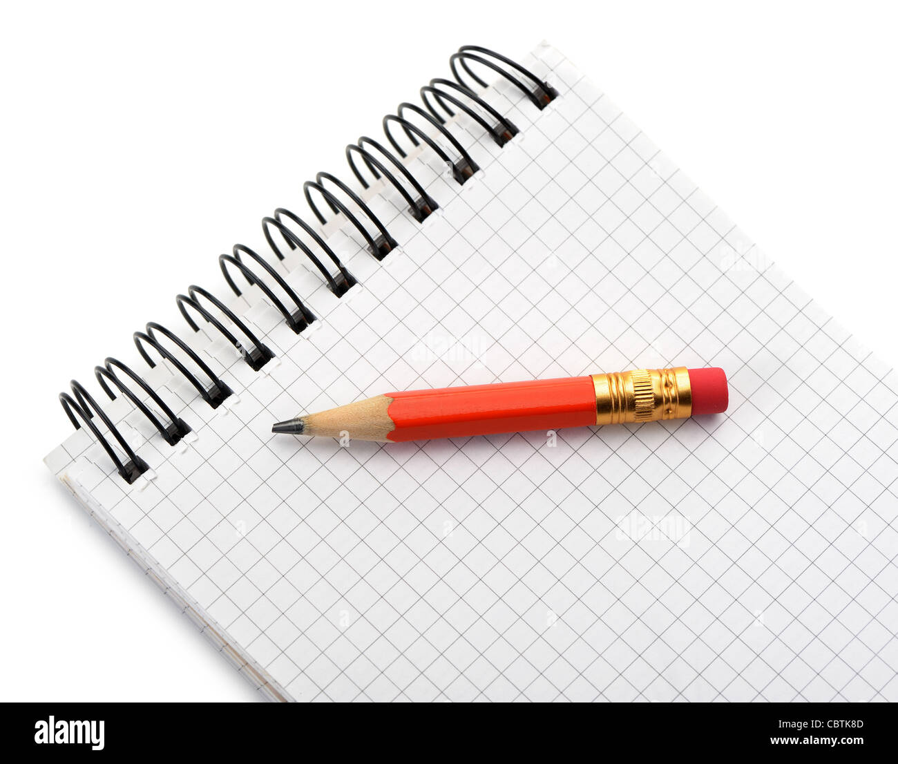 Notebook and pencil. Photo closeup. Isolated on white Stock Photo - Alamy