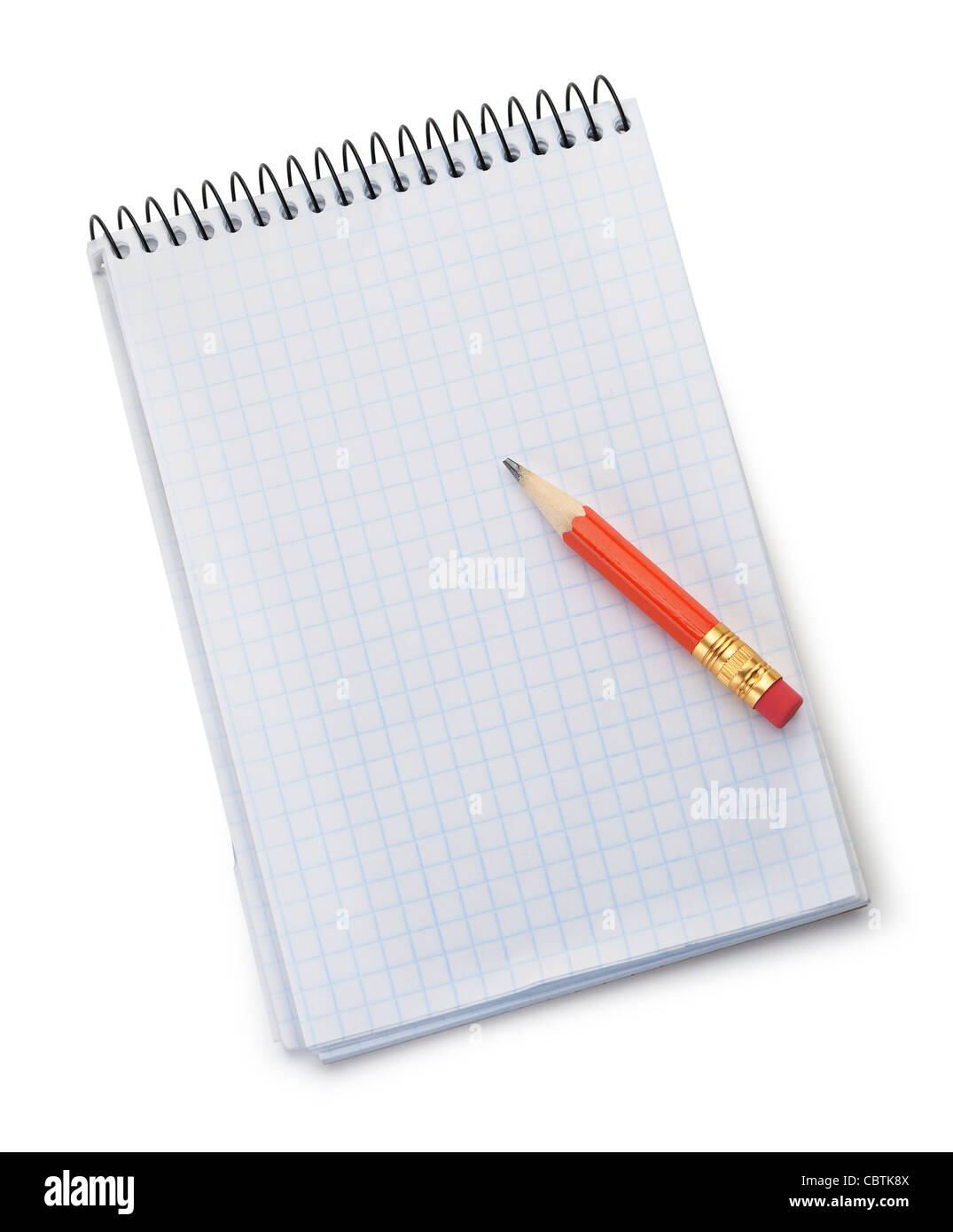 Notebook and pencil. Photo closeup. Isolated on white Stock Photo - Alamy